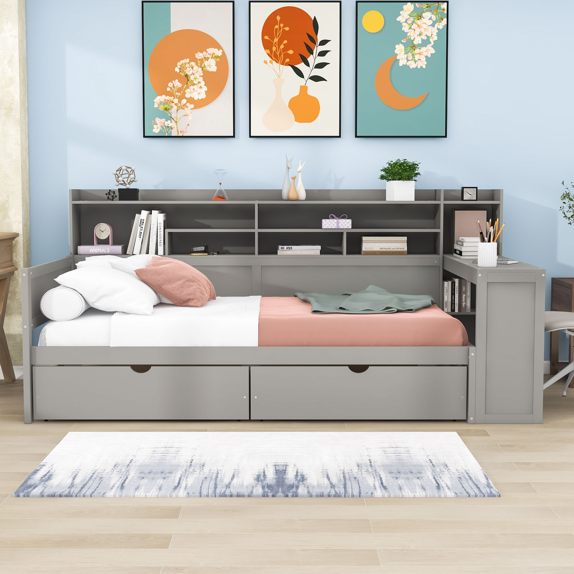 Lark Manor™ Wooden Daybed with Shelves, Two Drawers and Desk - Wayfair ...