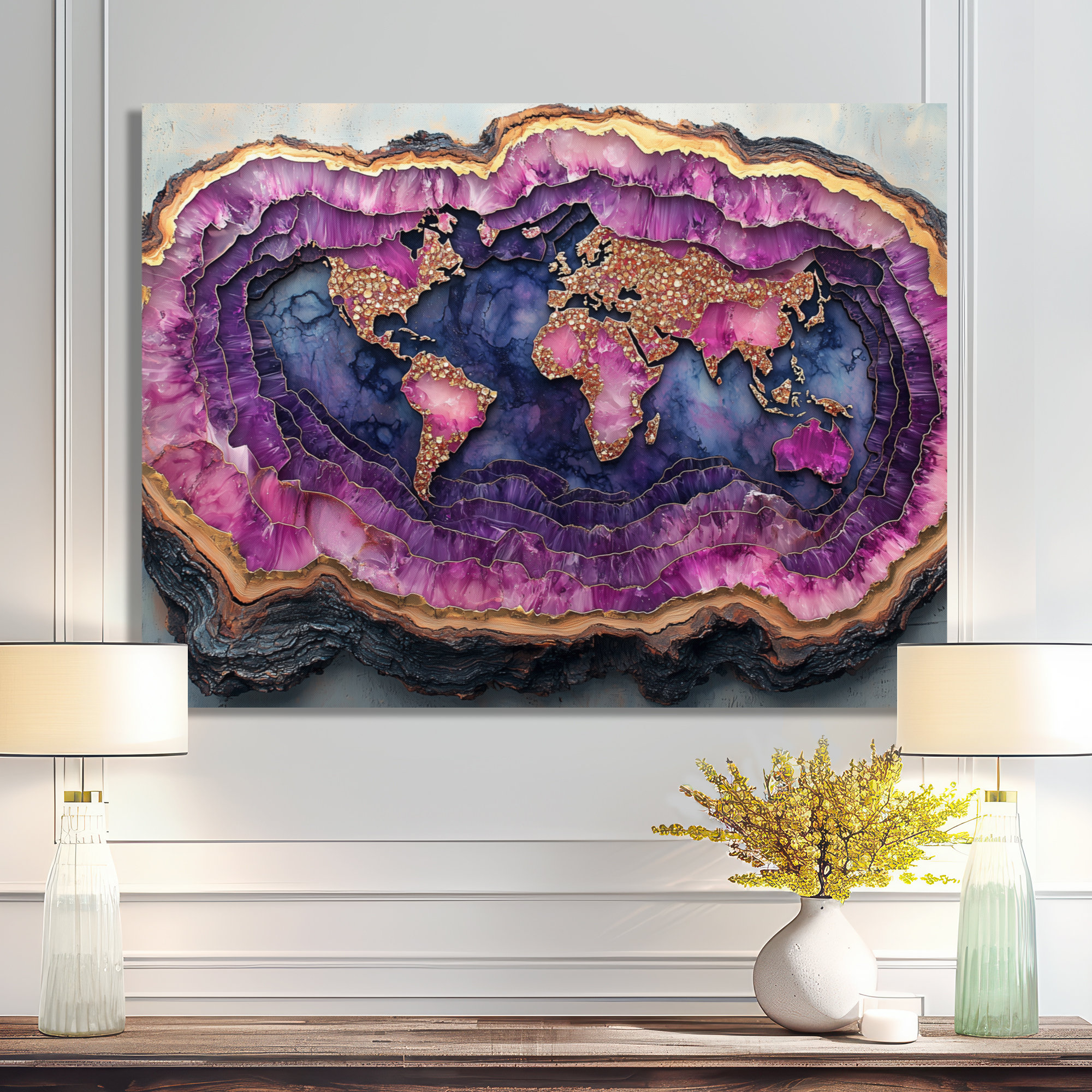 Mercer41 Crystals And Amethyst World Map Wood Slide II - World Map Wall ...