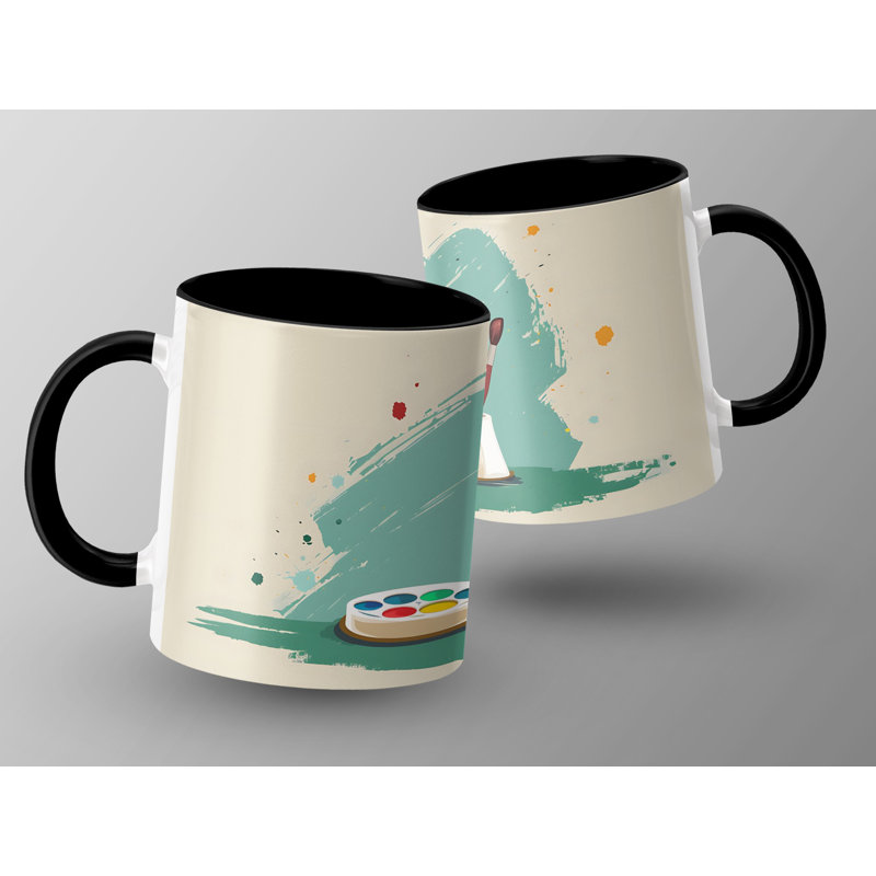 East Urban Home Kids Drawing Style 11oz Accent Mugs – White Ceramic ...