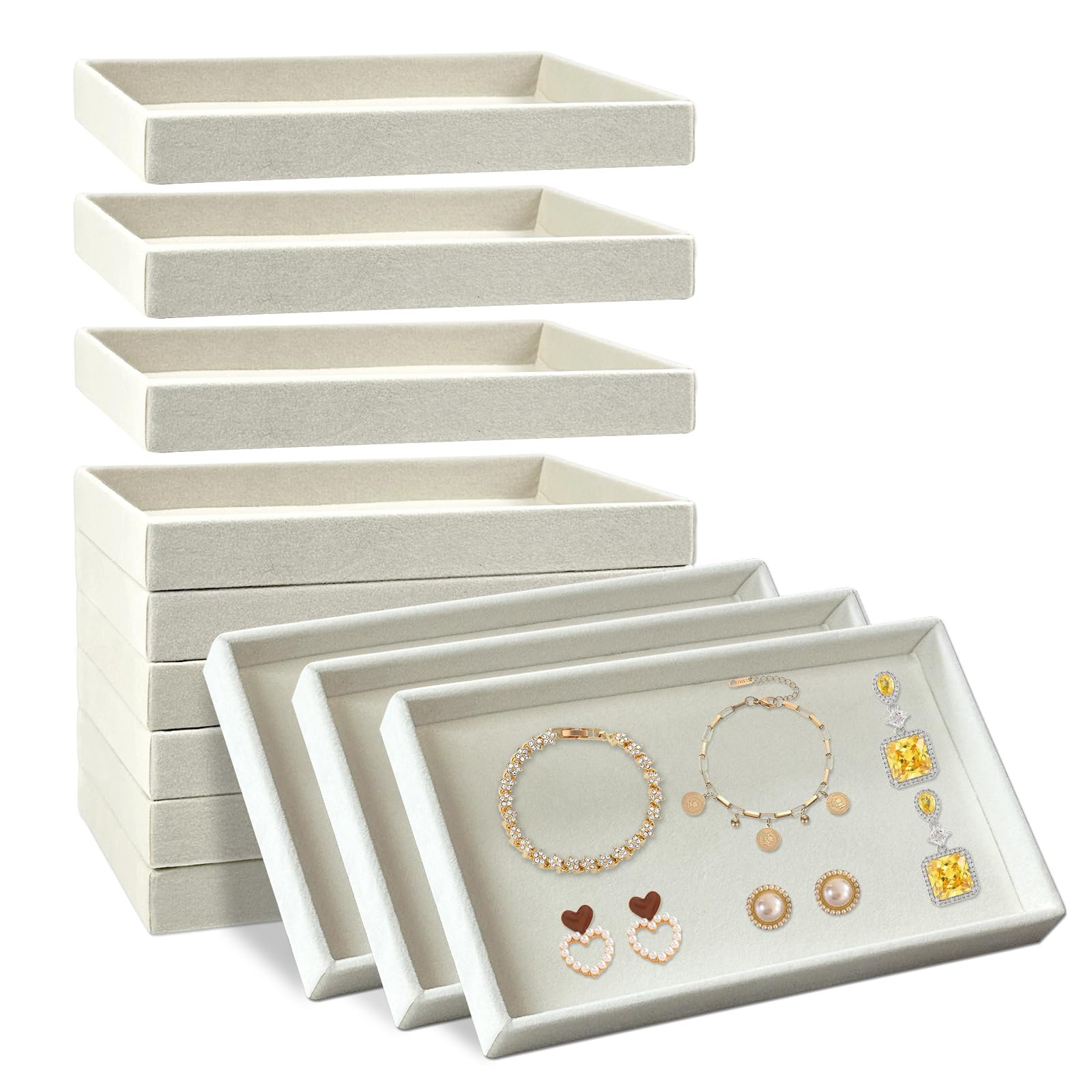 Rebrilliant 12 Pack Velvet Jewellery Trays, 8.3X5x1 Inches Premium ...