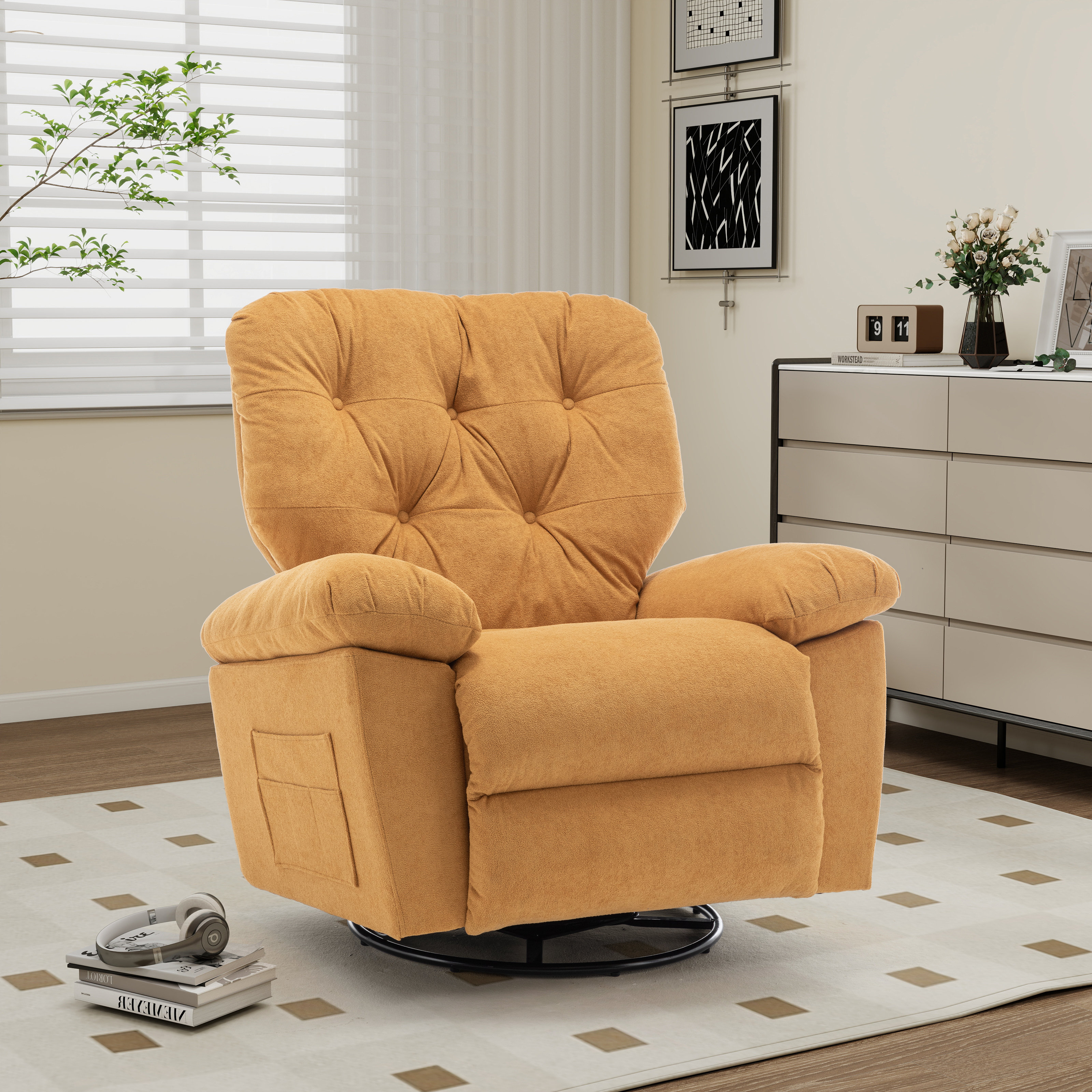 Shenzhou 39.36" W Upholstered Swivel Recliner Glider Chair | Wayfair
