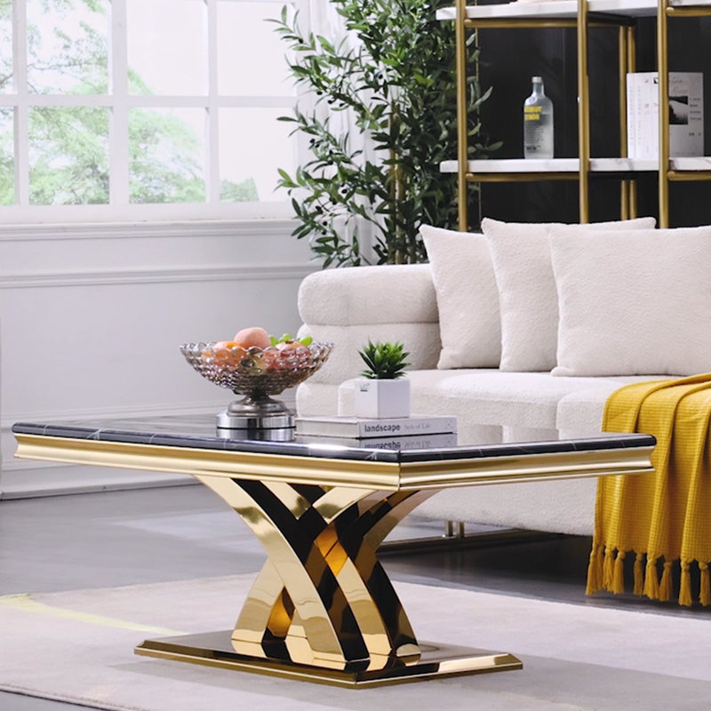 Mercer41 Jovita Black and Gold Coffee Table for Living Room | Wayfair