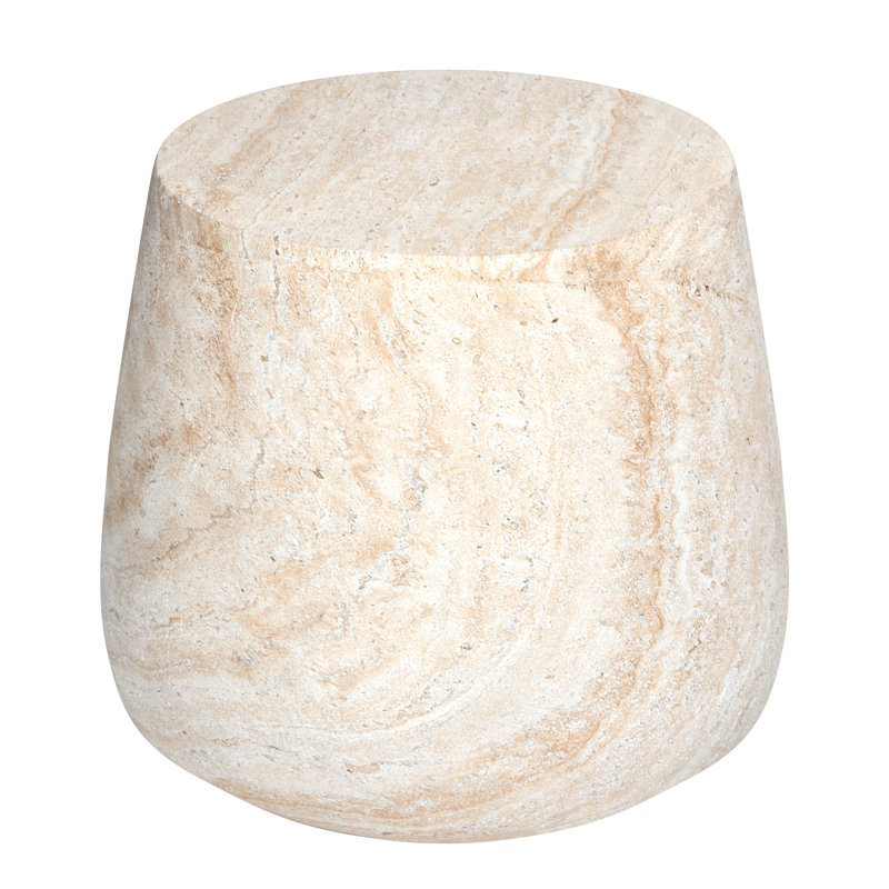 Ivy Bronx Barrel Travertine Stone Finish MgO Side Accent Table | Wayfair
