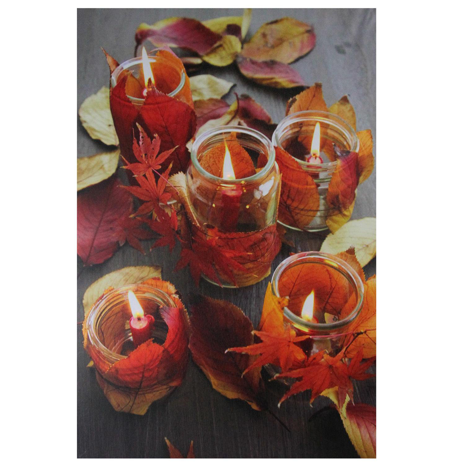 Northlight LED Lighted Autumn Leaves and Flickering Candles Canvas Wall ...