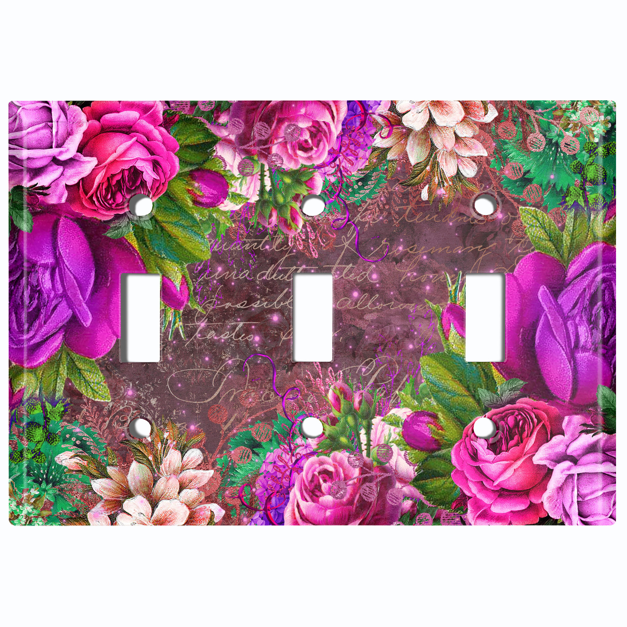 WorldAcc Roses Flowers Letter Leaves 3-Gang Toggle Light Switch Wall ...