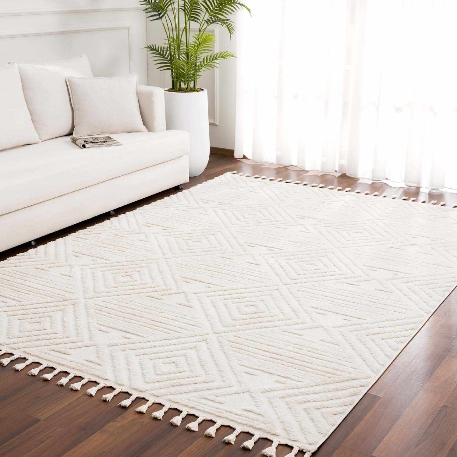 Union Rustic Manyasa Farmhouse Moroccan Geometric Cream Area Rug | Wayfair