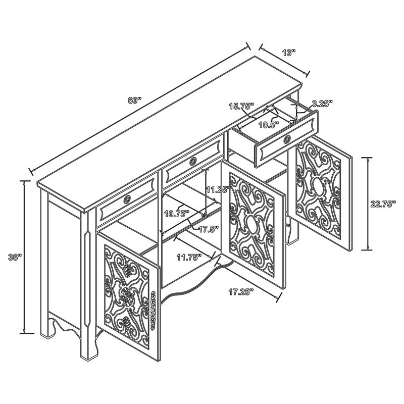 Bloomsbury Market Anastin 59.6" Wide 3 - Door Sideboard in Antique ...