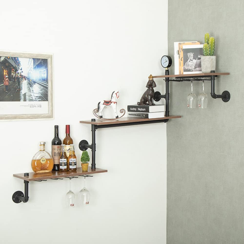 Williston Forge Wine Rack Wall Mounted Corner 3 Tier, Hanging Floating ...
