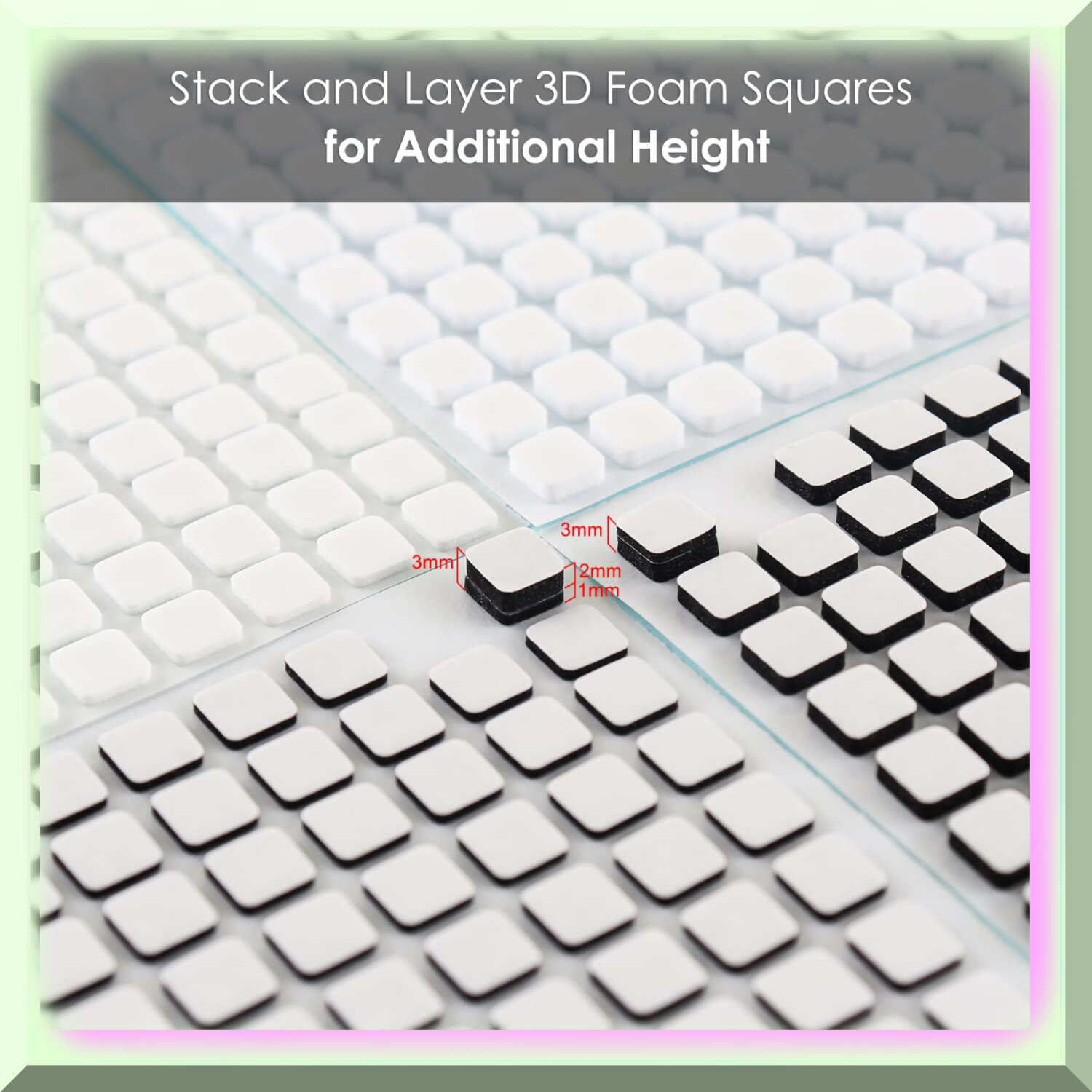 Pacific Funds 3D Foam Squares Set 6 Sheets White Adhesive Small Large ...