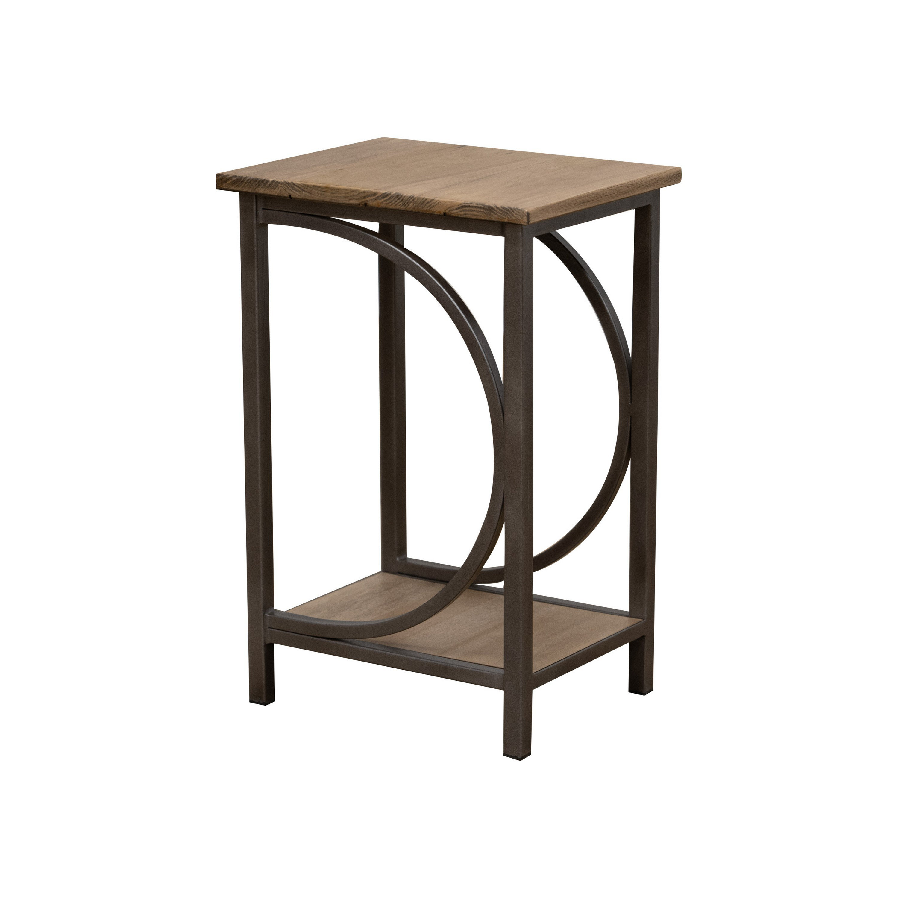 Benjara Dria Side End Table, Bottom Shelf, Wood Top, Brown Metal Base ...