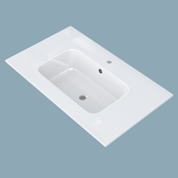 ZEAFIVE 36" Solid Surface Single Bathroom Vanity Top In White With Sink ...