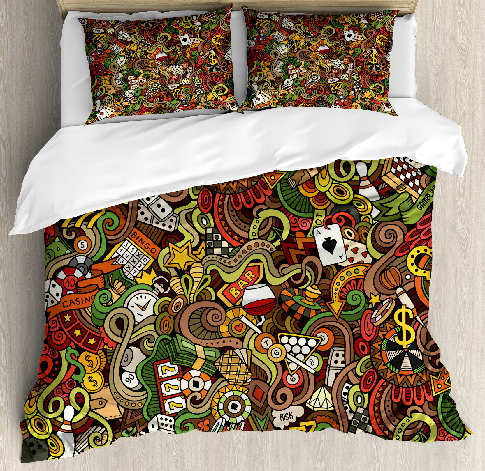 Ambesonne Colorful Duvet Cover Set, Doodle Style Art Bingo, Calking ...