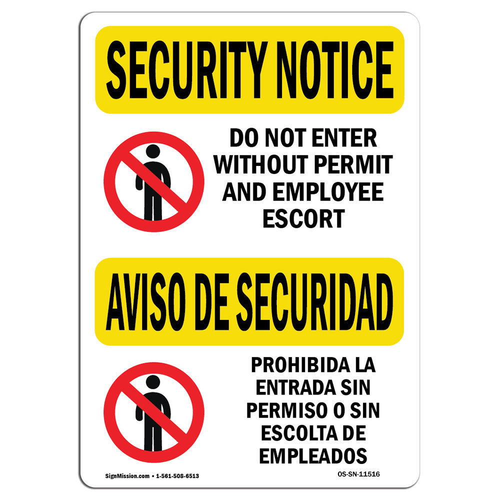 SignMission Osha Security Notice Sign - Do Not Enter Bilingual with ...