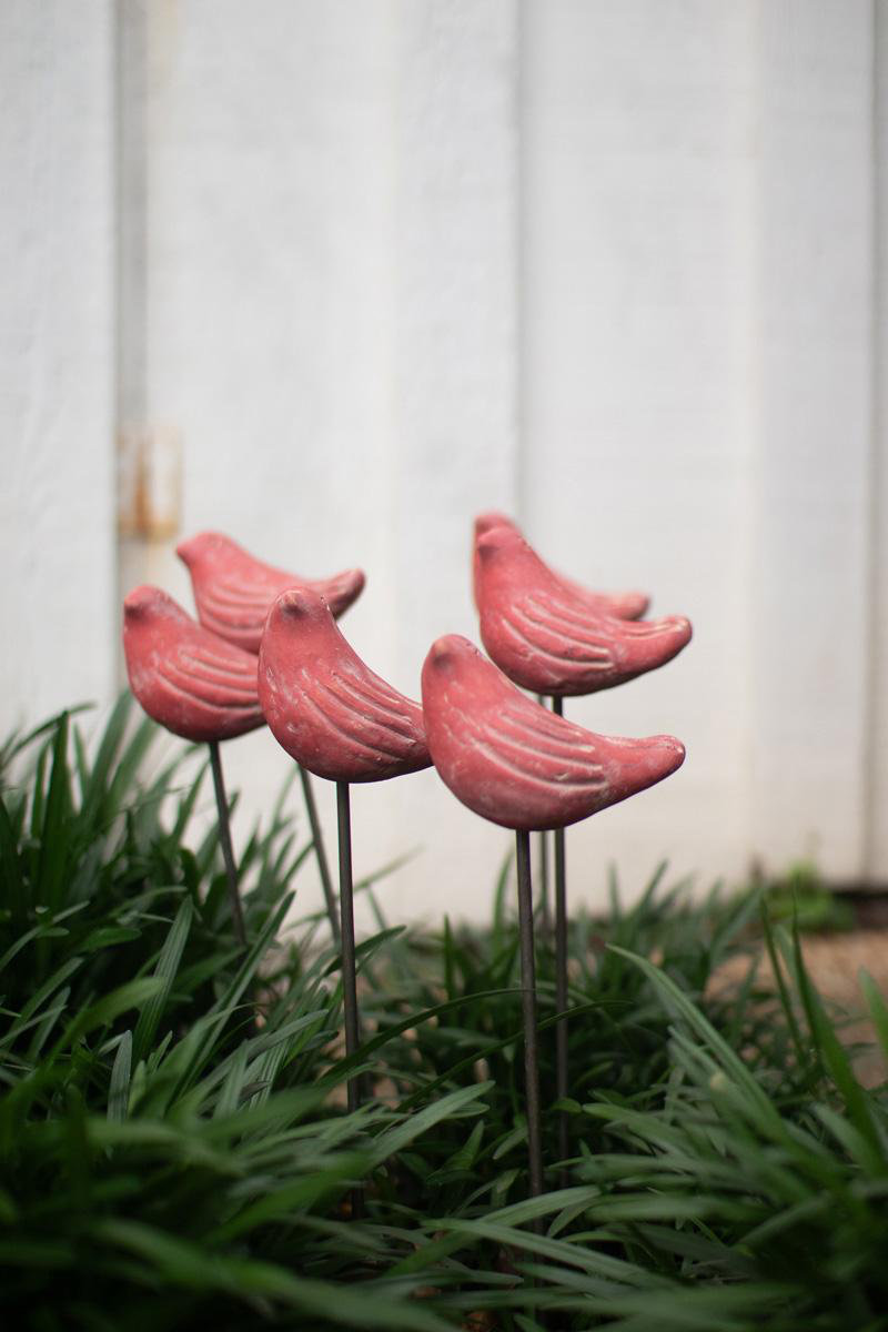 The Holiday Aisle® Set of Six Red Bird Plant Stakes | Wayfair