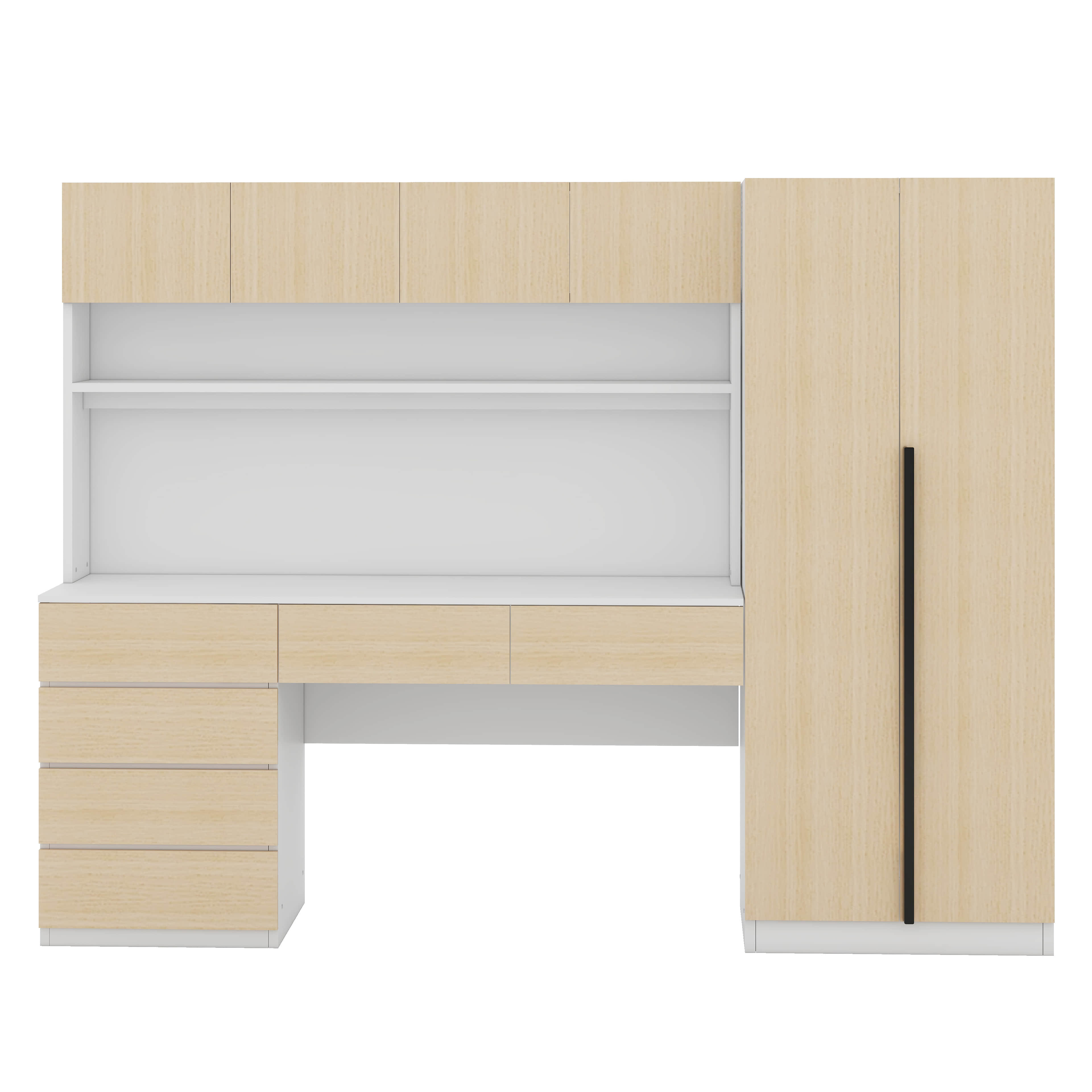 Latitude Run® 2 Door Wooden Desk Wardrobe With Shelves And Drawers ...