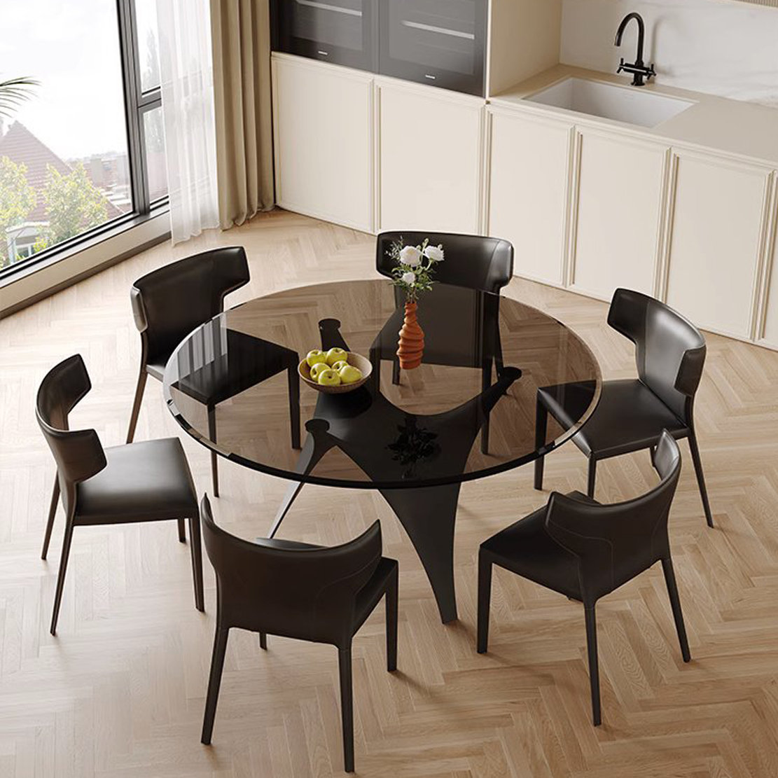 Dining Elegance Tempered Glass Round Table And Chair Combination 7 ...