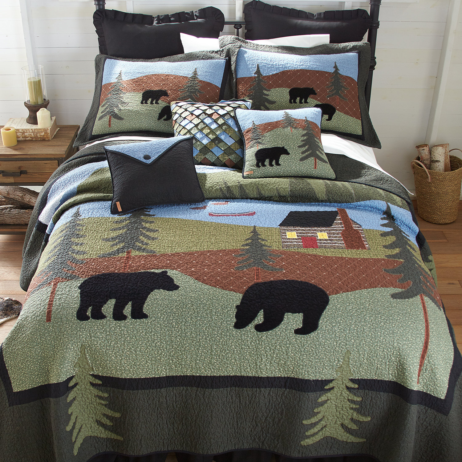 Donna Sharp Bear Lake Forest Green/Black Cotton Rustic Single Quilt ...