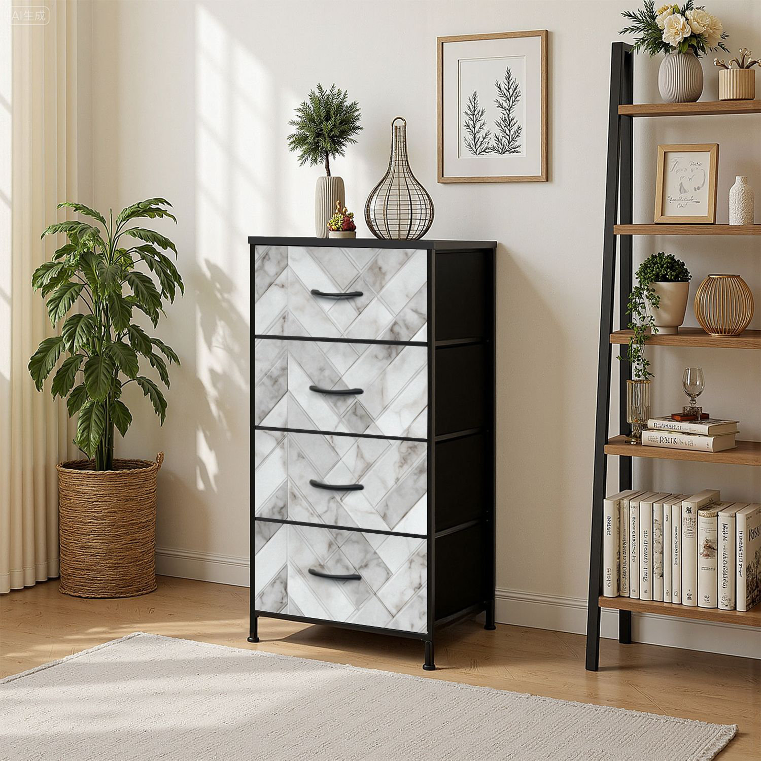 Ebern Designs 4 Drawer Vertical Storage Dresser white gray herringbone ...