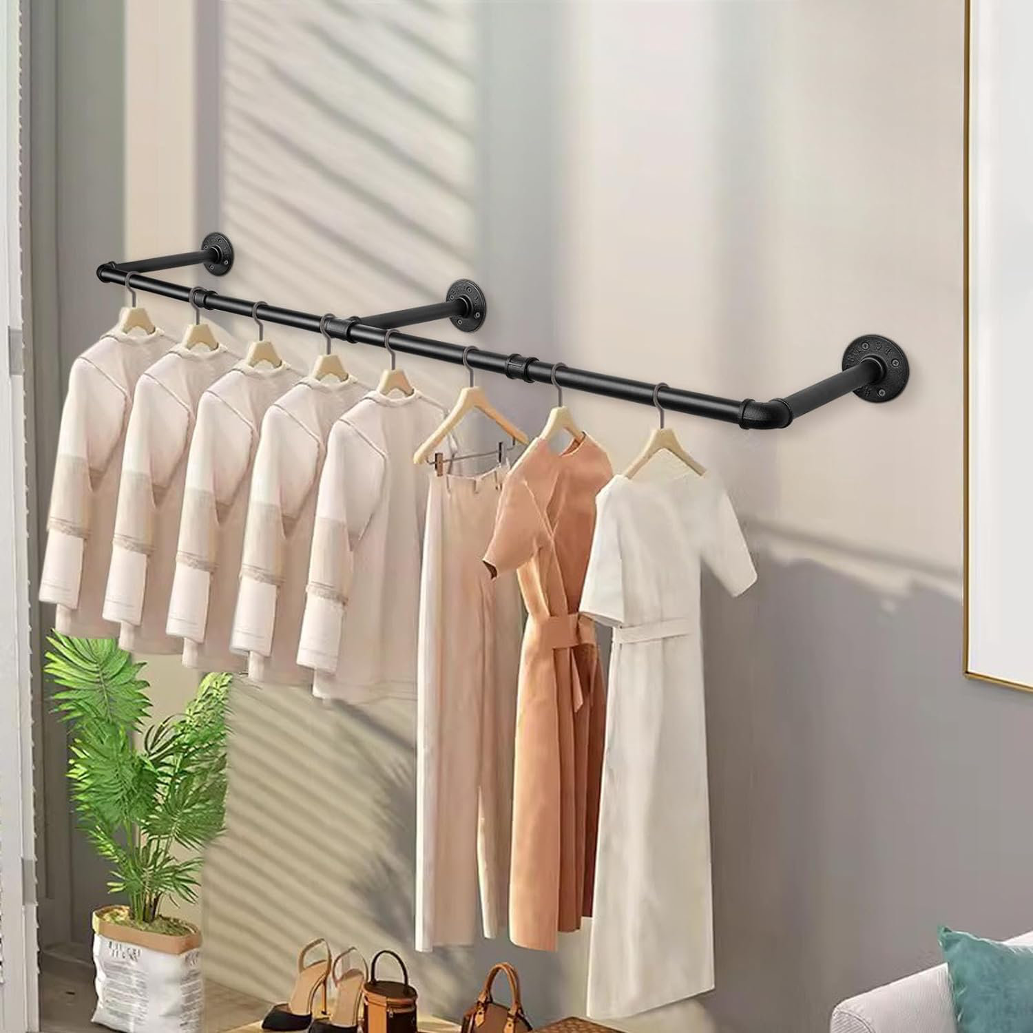17 Stories Tameesha 62.36'' Iron Wall Mounted Clothes Rack | Wayfair