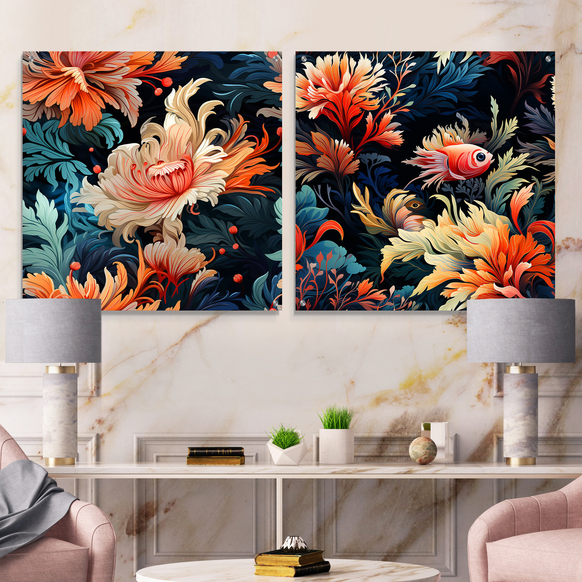 Design Art Oceanic Harmony Tropical Pattern - Coastal Tropical Acrylic ...