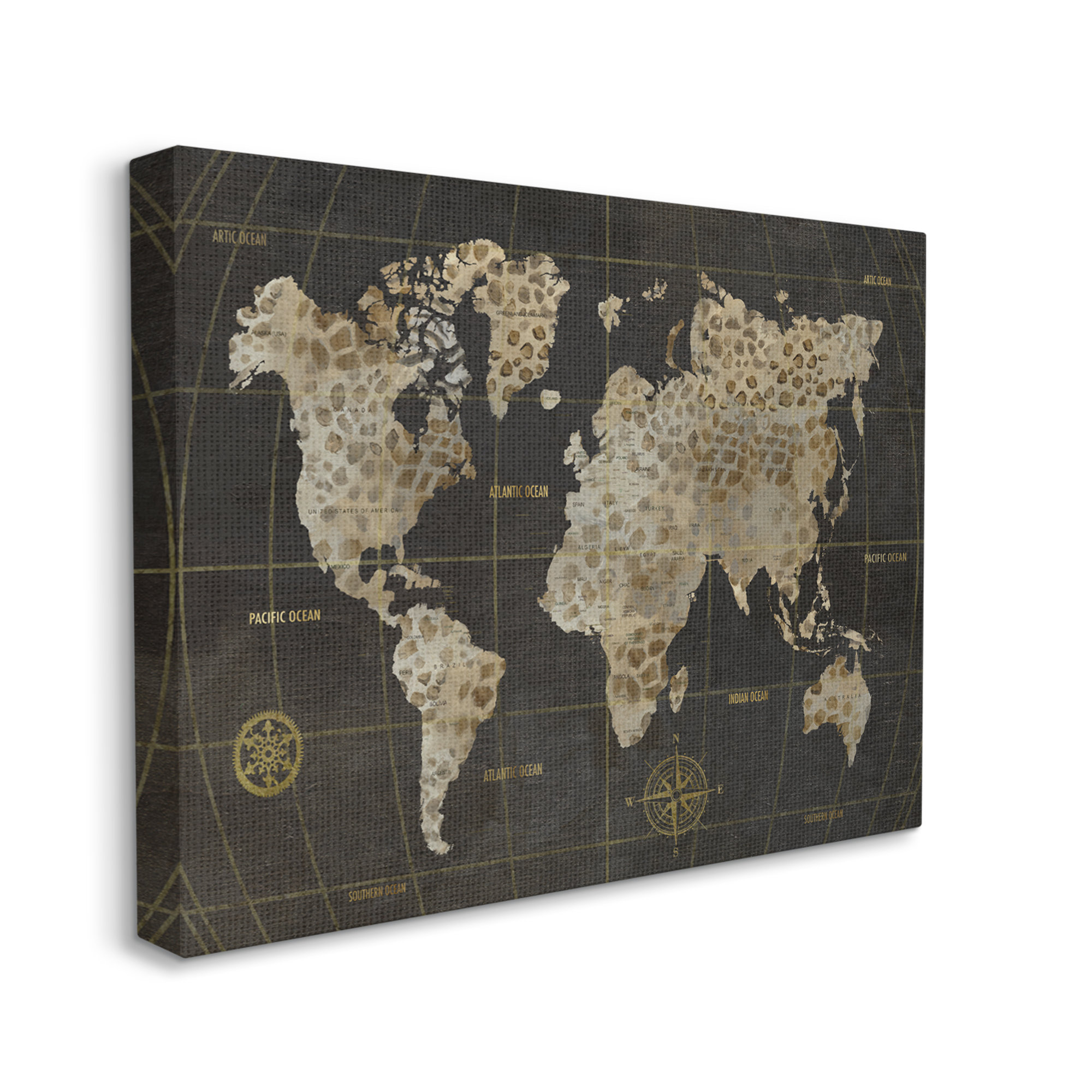 Stupell Industries Rustic Giraffe Animal Pattern Atlas Map Compass by ...