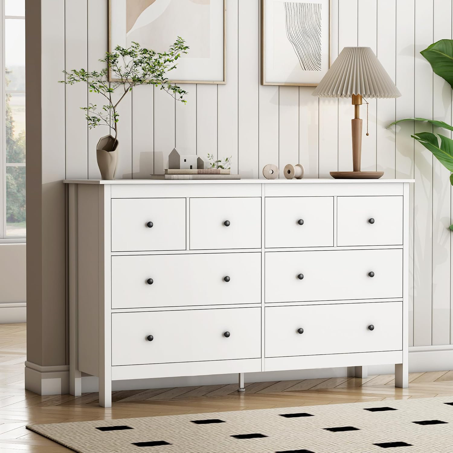 Ebern Designs Aaditri 55"W 8 - Drawer Dresser, Modern White Dressers ...