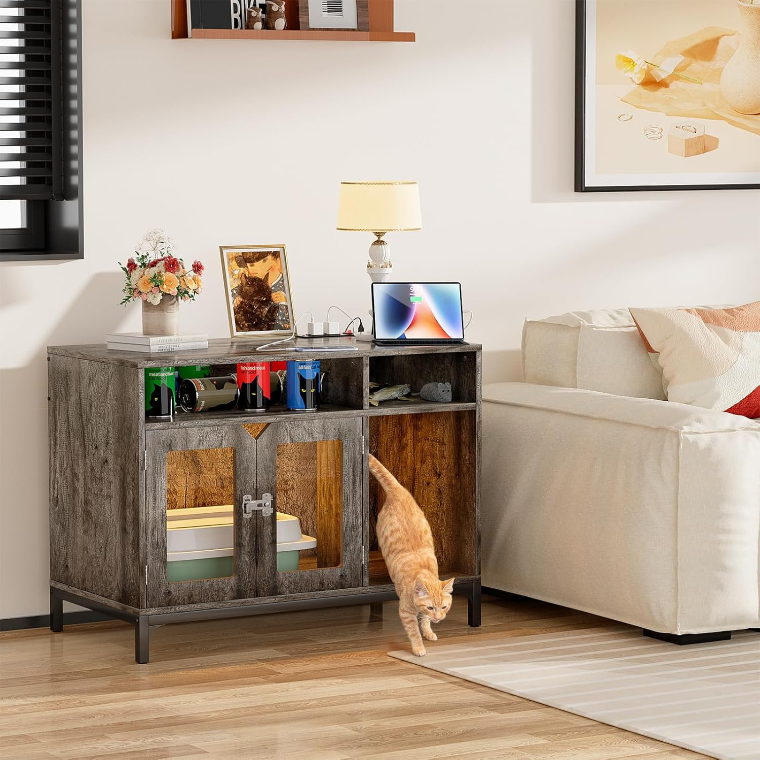 Tucker Murphy Pet™ Cat Litter Box Enclosure, Hidden Litter Box ...