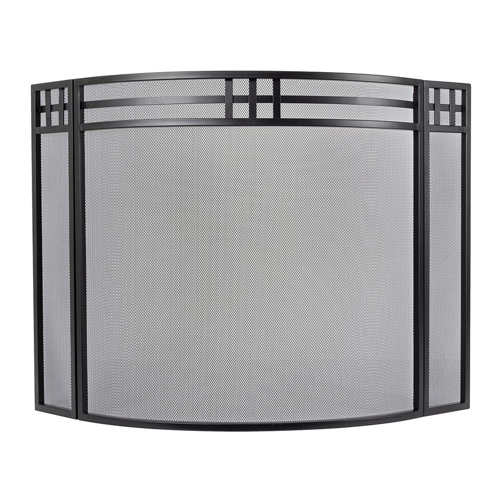 Modern Ember Mill Creek 3-Panel Mesh Fireplace Screen in Black | Heavy ...