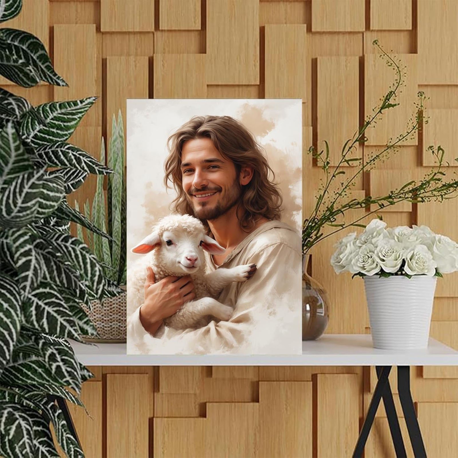 Charlton Home® Jesus With Lamb Canvas Wall Art Christian God Savior ...