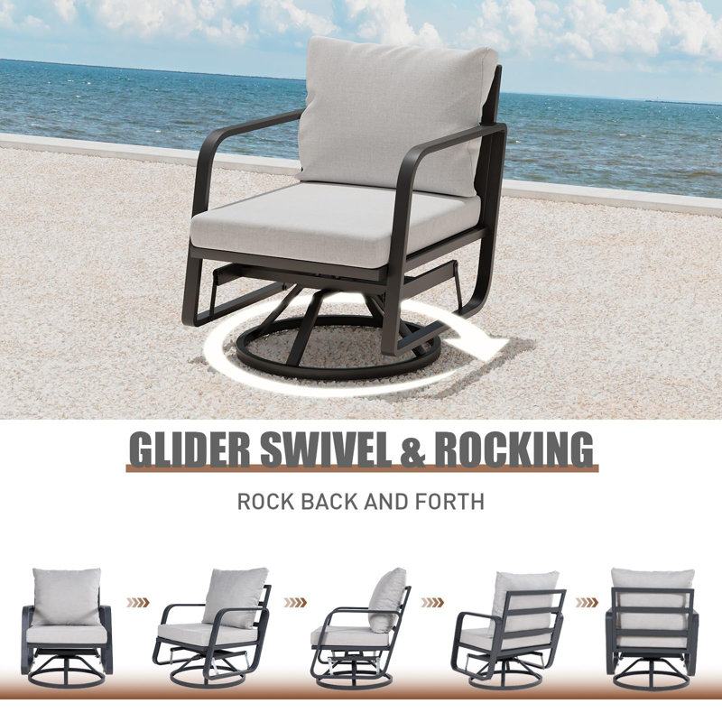 Ebern Designs Patio Rocking Swivel Chair, Aluminum Alloy Ensemble With ...