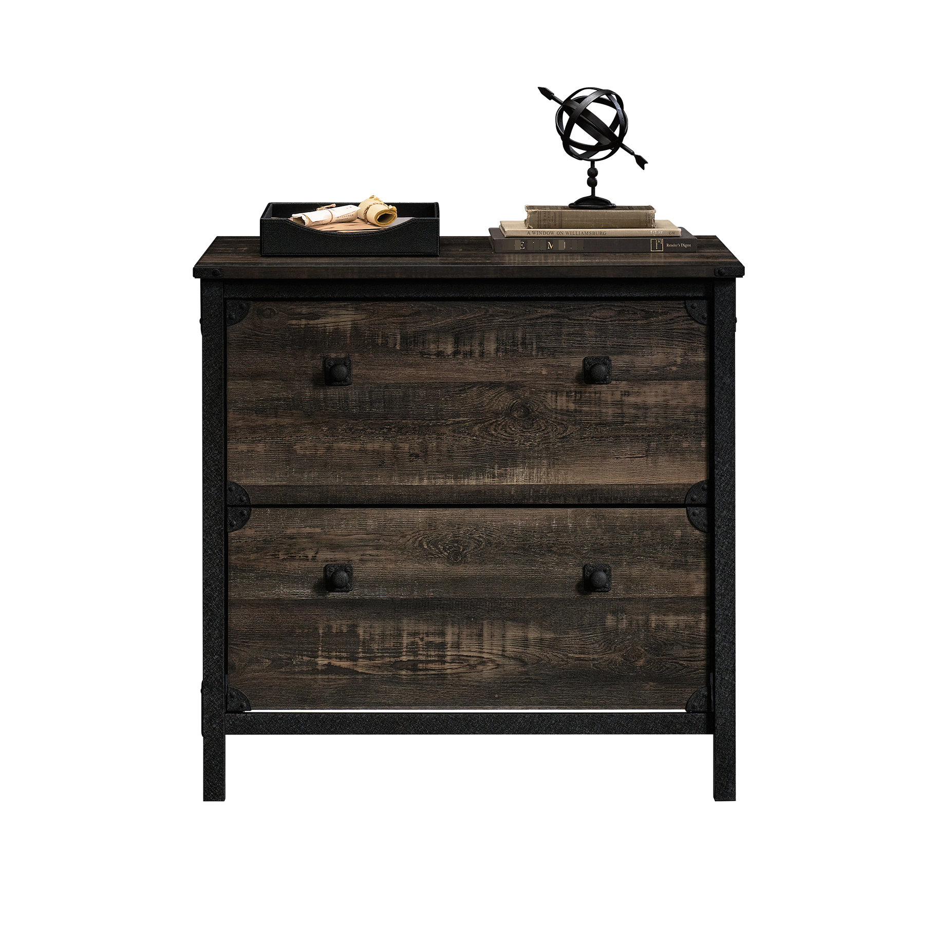 17 Stories Dark Oak Finish Lateral File With Two Drawers For Document ...