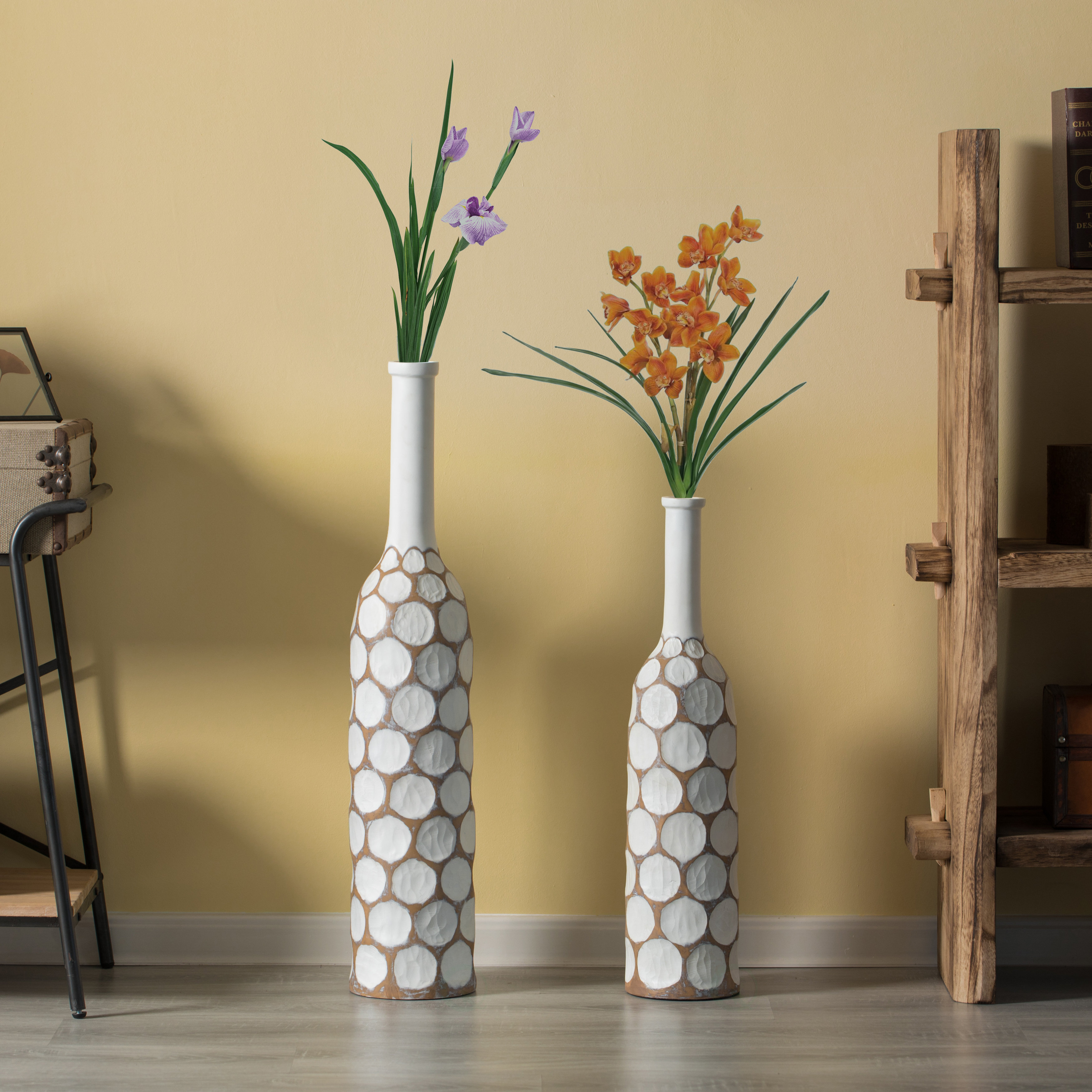 Uniquewise Decorative Contemporary Floor Vase White Carved Divot Bubble ...