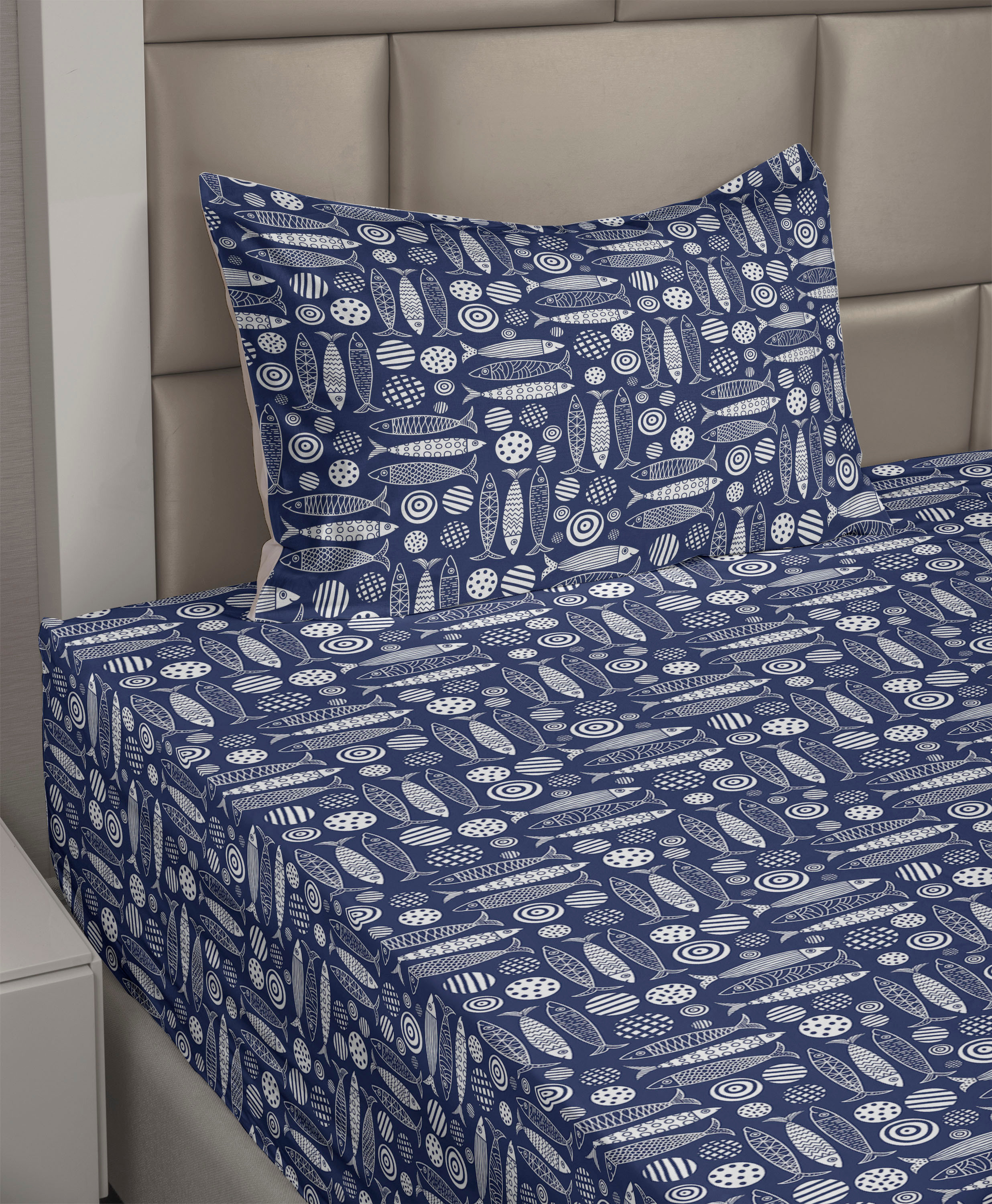 Ambesonne Marine Sheet Set Bohemian Style Fish Print Indigo and White ...