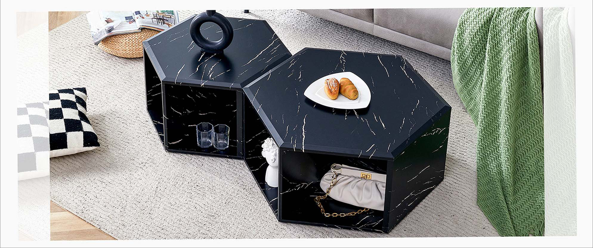 Ivy Bronx Minimalist white patterns hexagonal Coffee Table Set ...