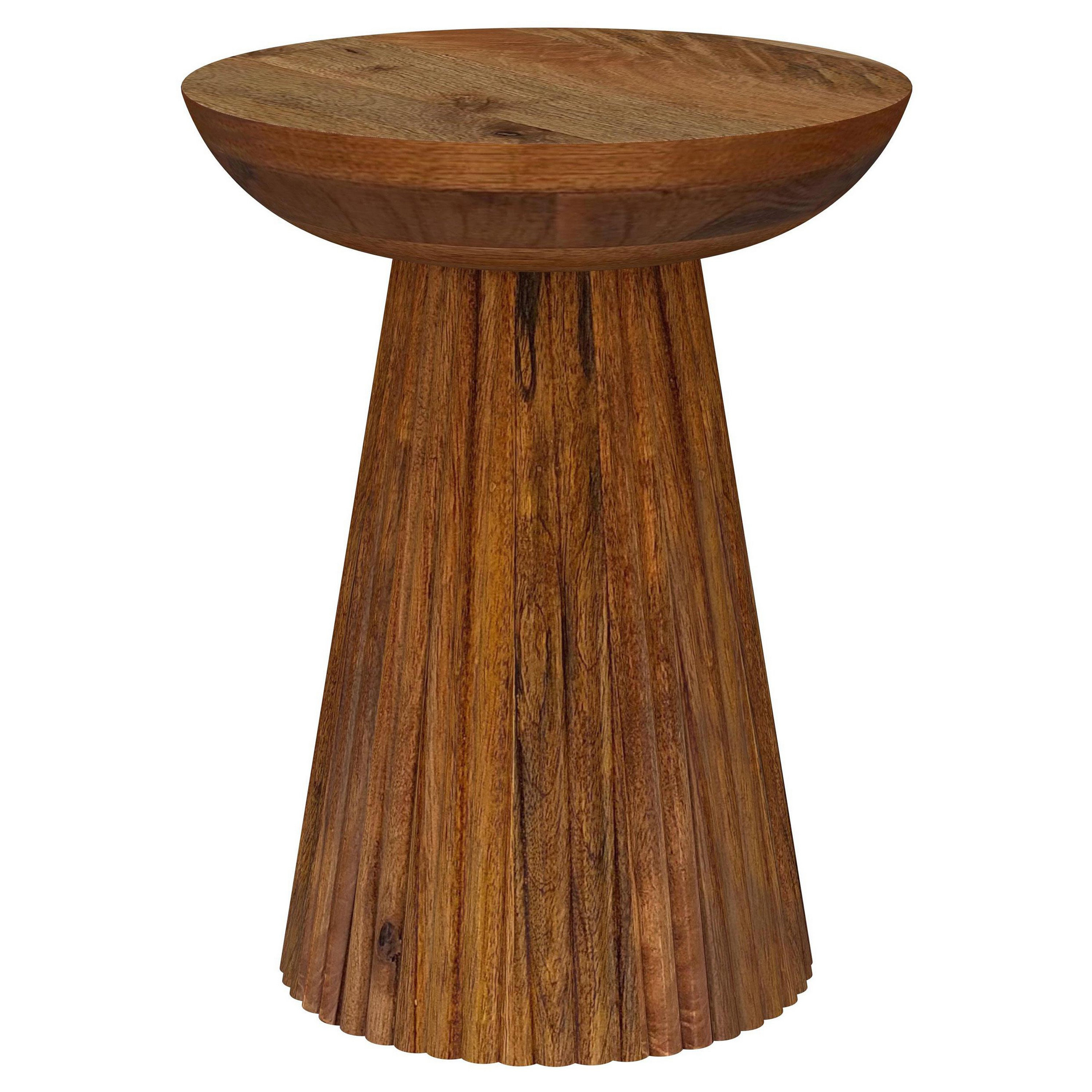 Benjara Ureo Round Accent Side Table, Cone Pedestal Base, Brown Mango ...