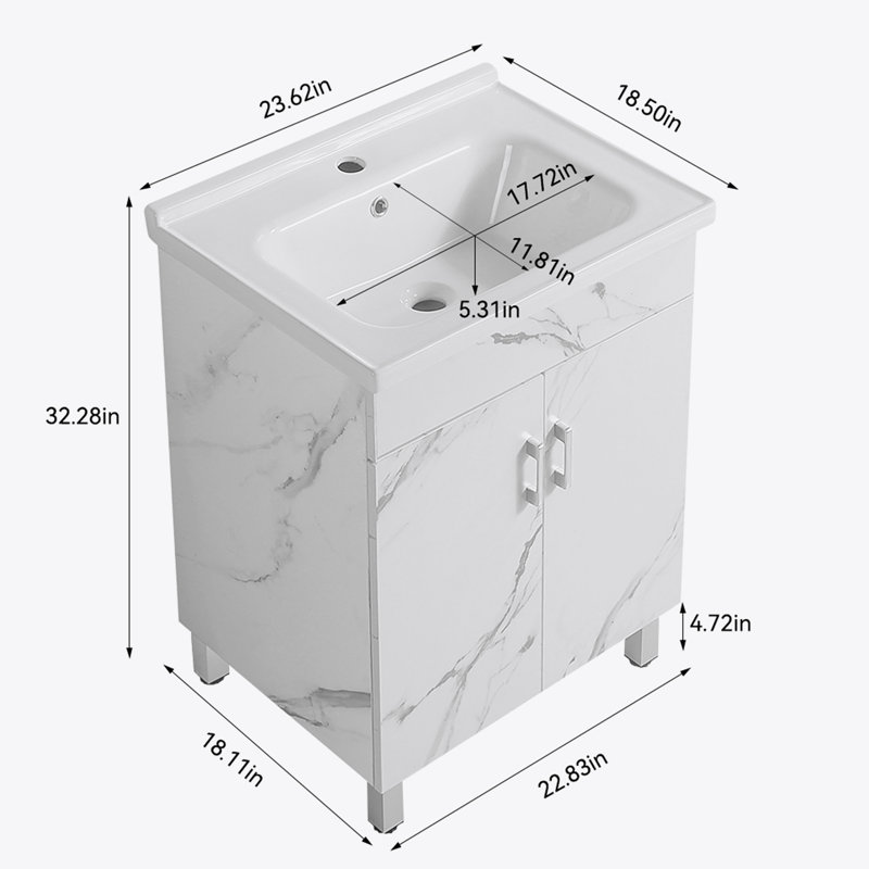 Wrought Studio™ 24-inch marble-textured bathroom cabinet with ceramic ...