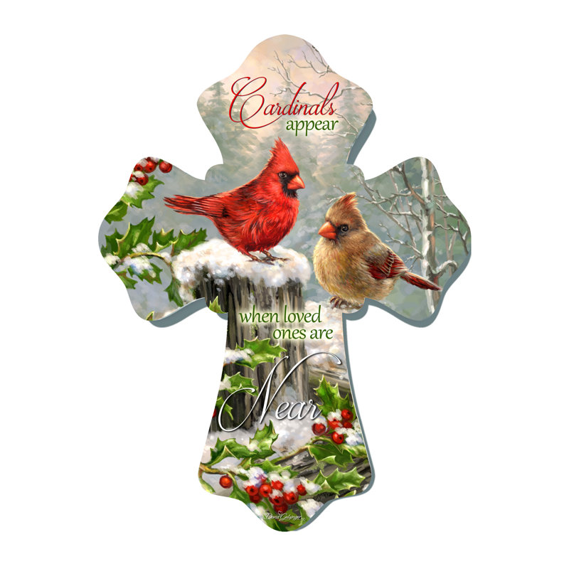 Glow Decor Holly Cardinals Wooden Cross | Wayfair