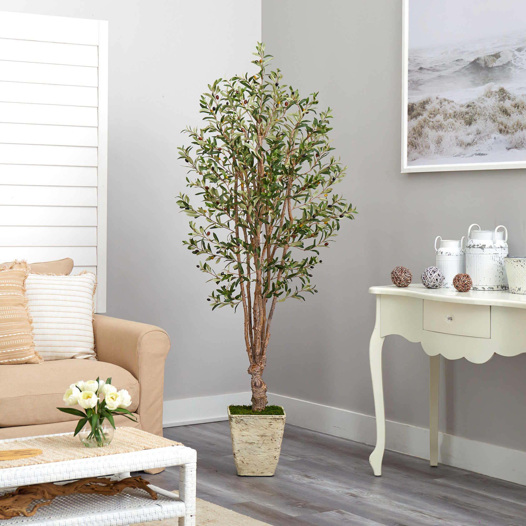 Primrue 78" Artificial Olive Tree in Planter | Wayfair