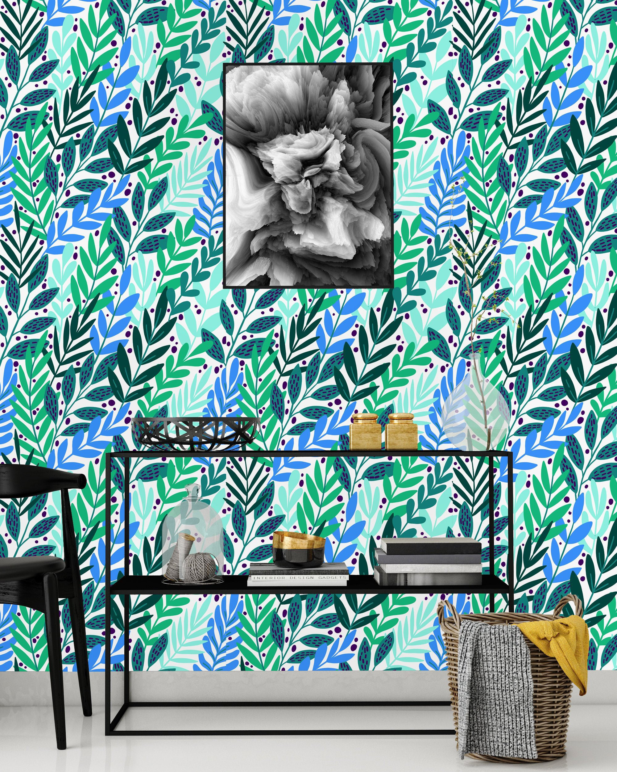 Ebern Designs Udel Long Leaves Peel and Stick Wallpaper Panel - Wayfair ...