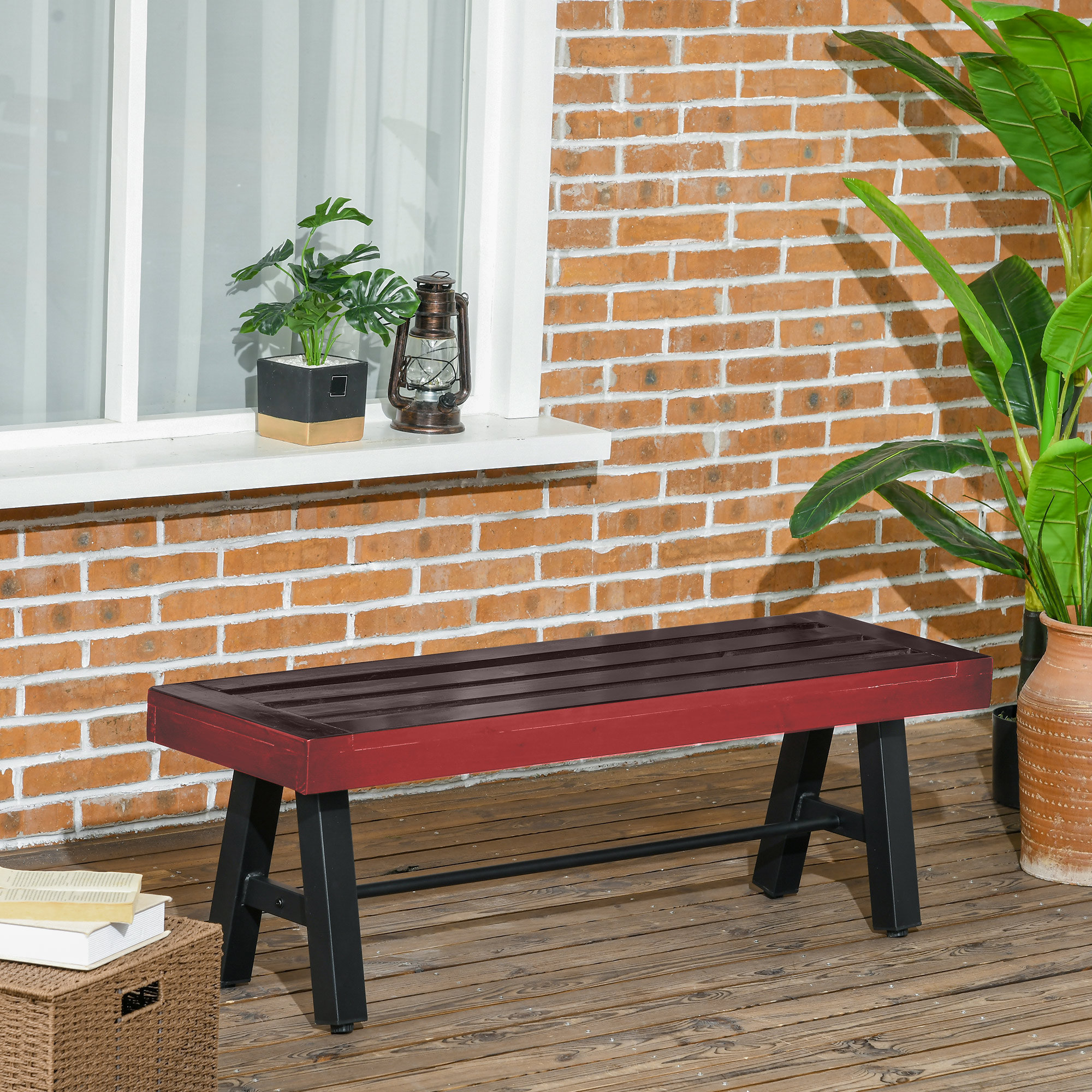 Winston Porter Patio Wooden Bench, Outdoor Park Bench with Slatted Seat ...