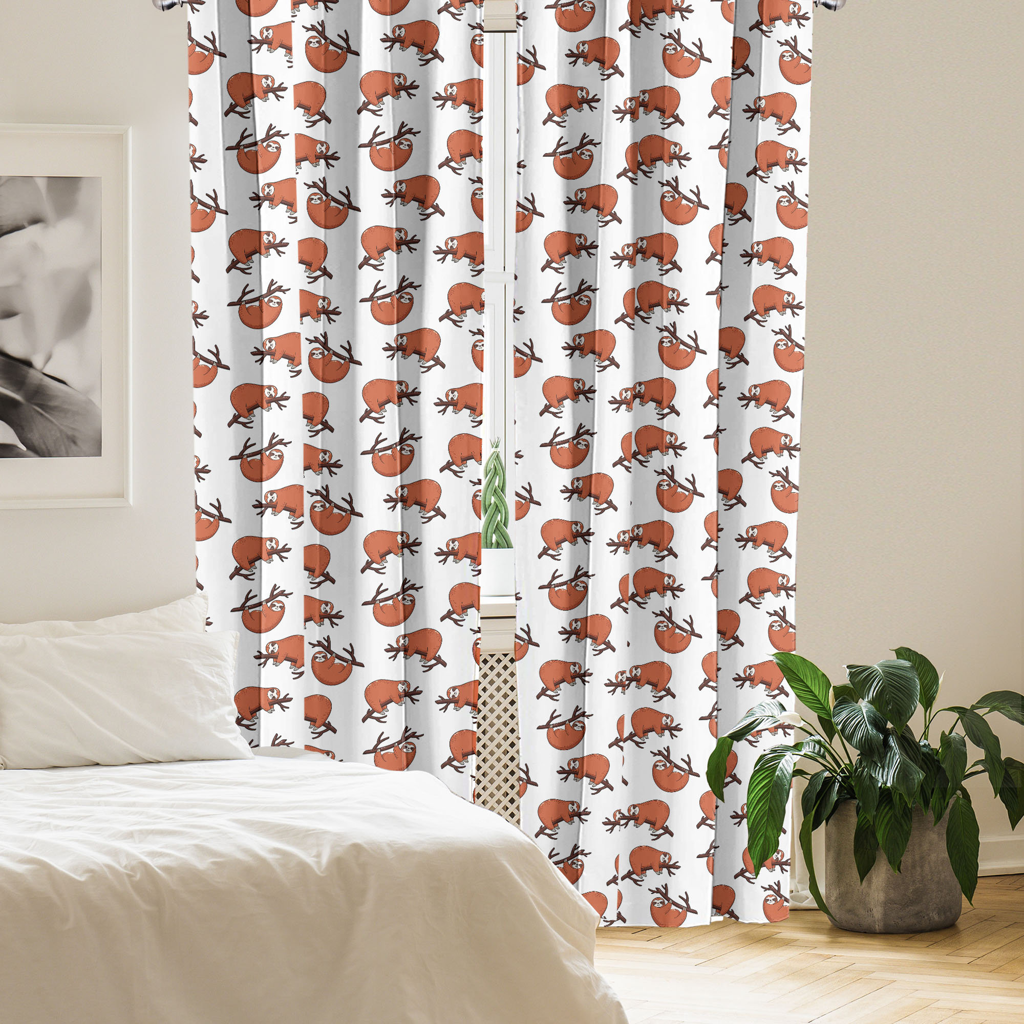 Latitude Run® Sloth 4-Panel Curtains, Cartoon Animal Lays on Branch ...
