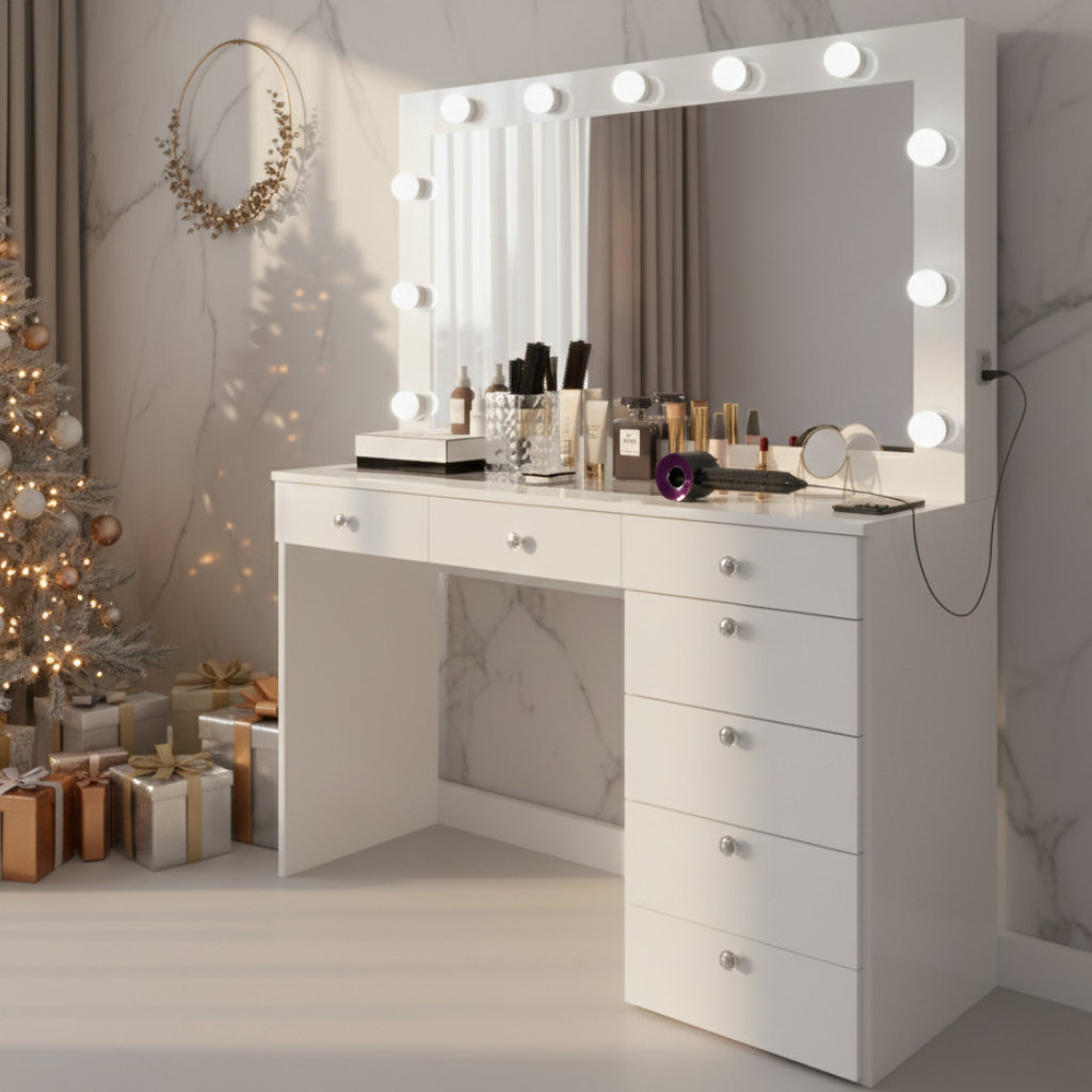Boahaus LLC Boahaus Serena LARGE Makeup Vanity Set, Big Mirror with ...