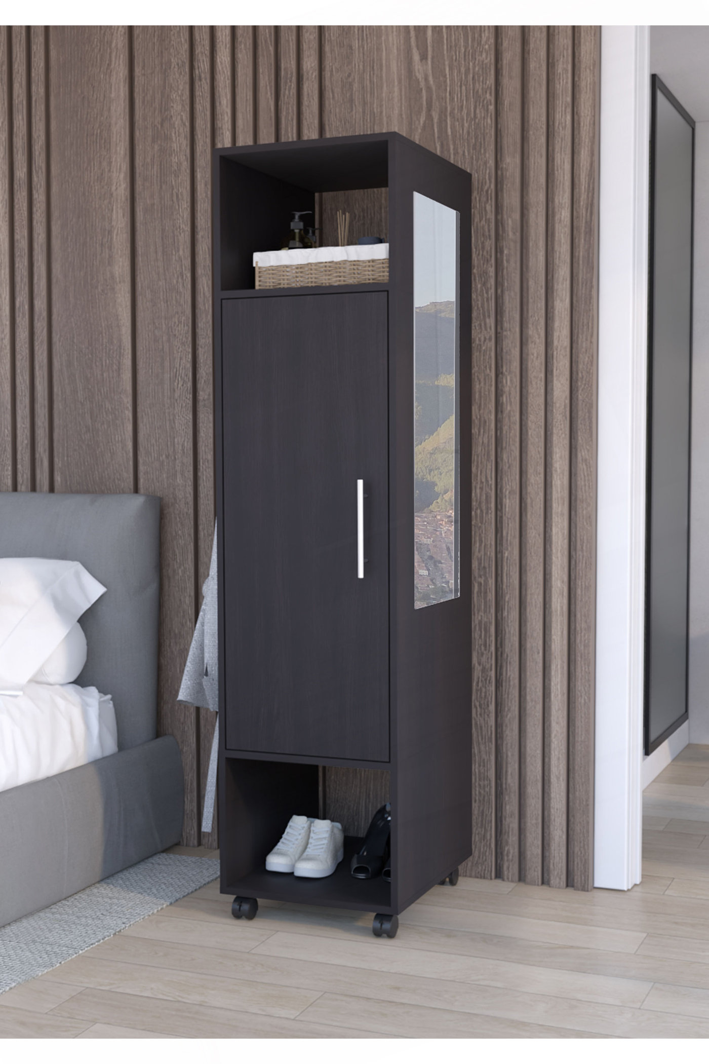 Highland Dunes Cluster 63" Tall Wardrove One-Door Cabinet With Mirror ...