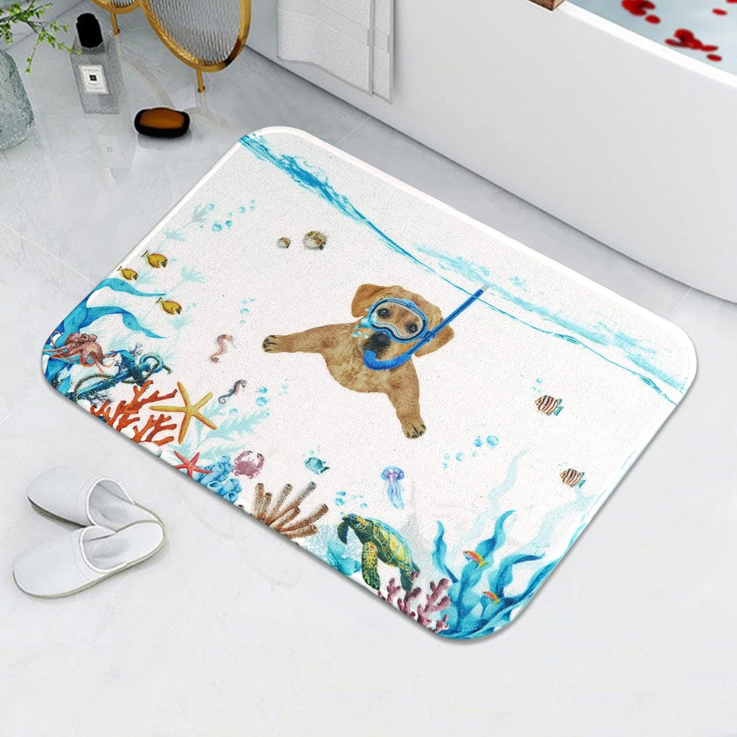 Trinx Funny Dog Small Bathroom Rugs Mat Ocean Sea Animal Bath Rugs ...