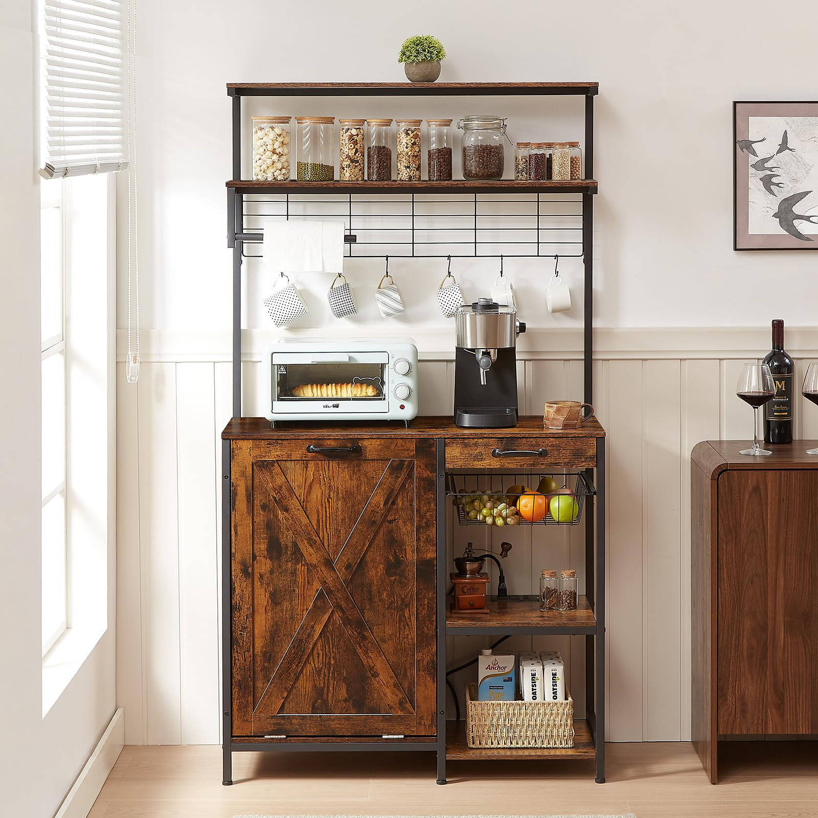 17 Stories Farmhouse Coffee Bar With Trash Can Storage & Coffee Pod ...