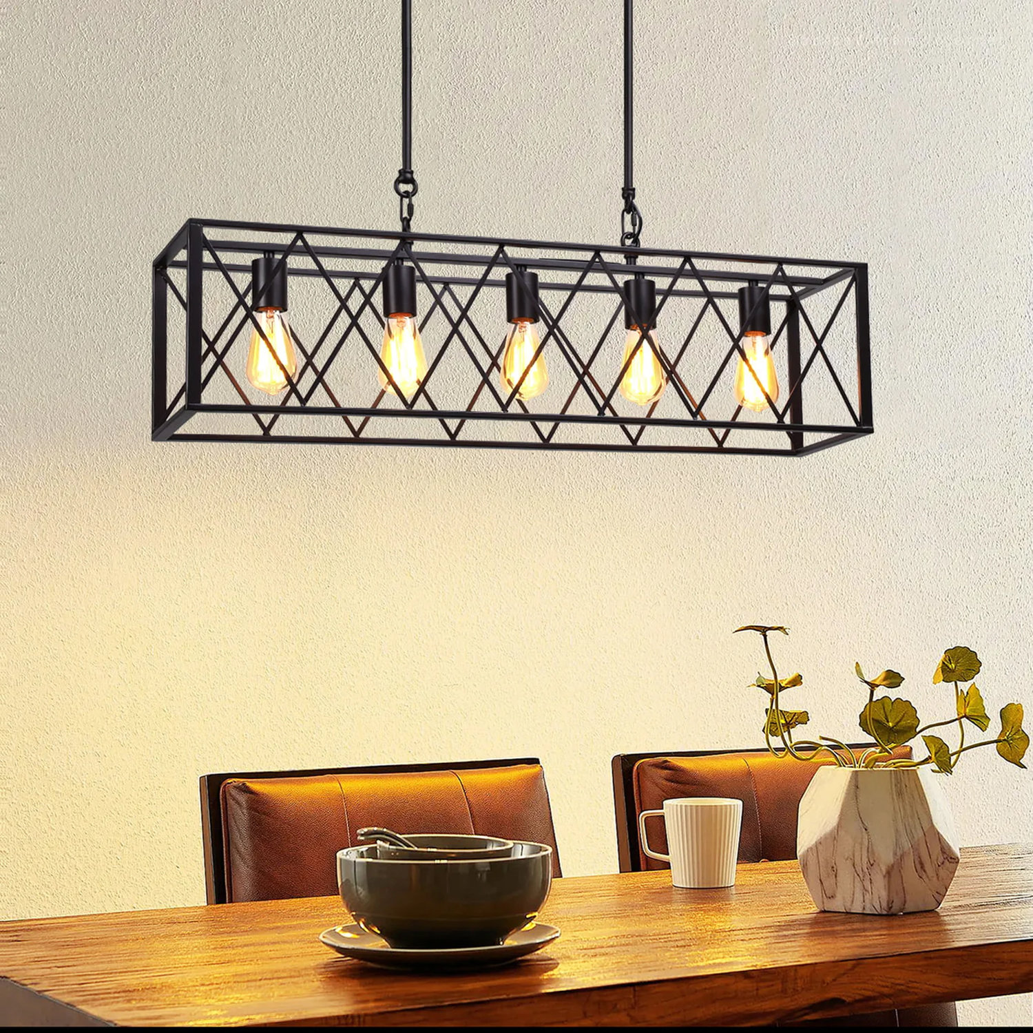 17 Stories 5-Light Kitchen Island Linear Pendant Industrial Rectangle ...