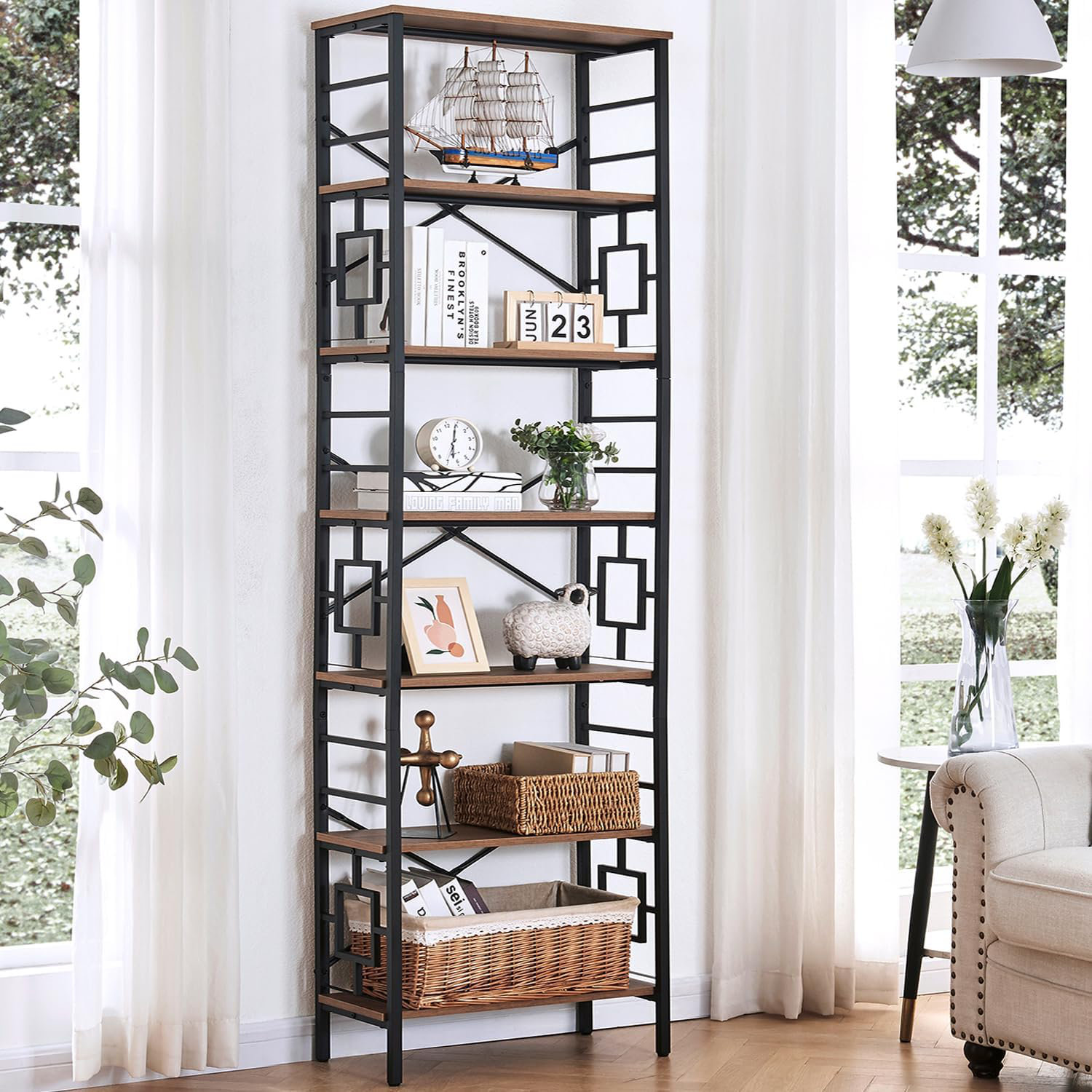 17 Stories Tall Bookshelf, 7 Tier Metal Bookshelves and Bookcases ...