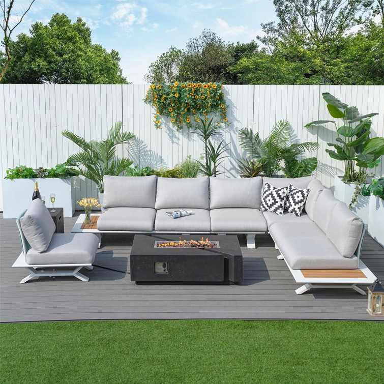 DirectWicker Pam 7-Person Outdoor Patio Conversation Set With Fire Pit ...