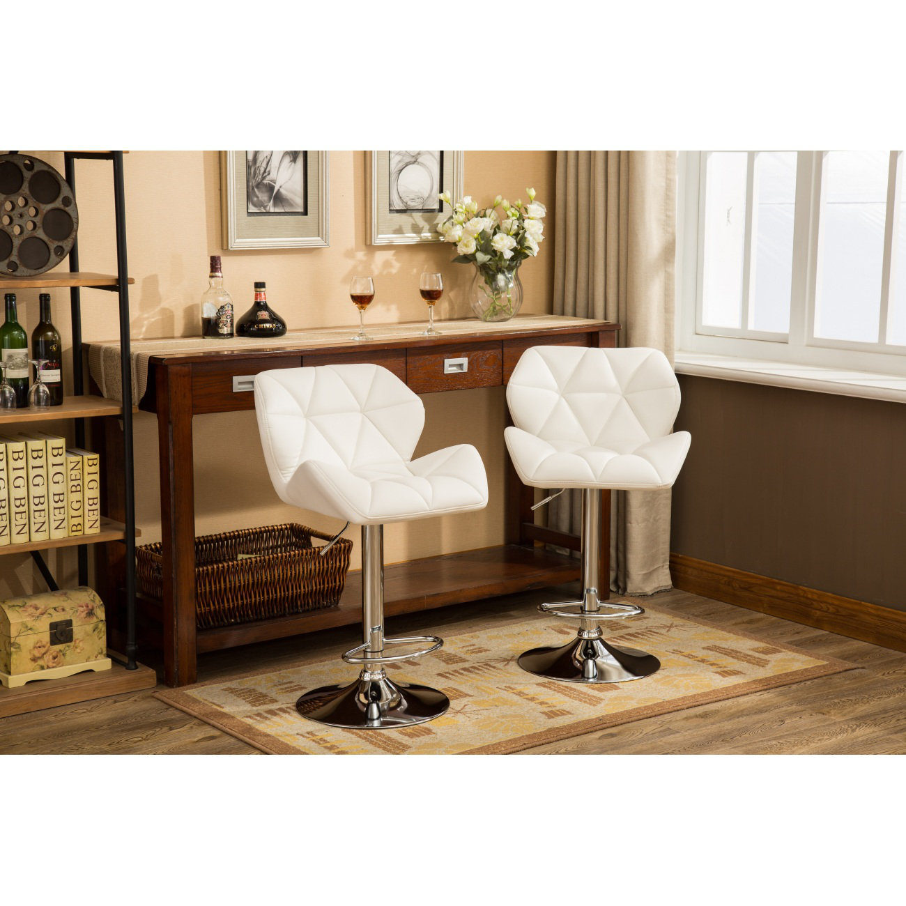 Mercer41 Contemporary Tufted Adjustable Height Hydraulic Bar Stools ...