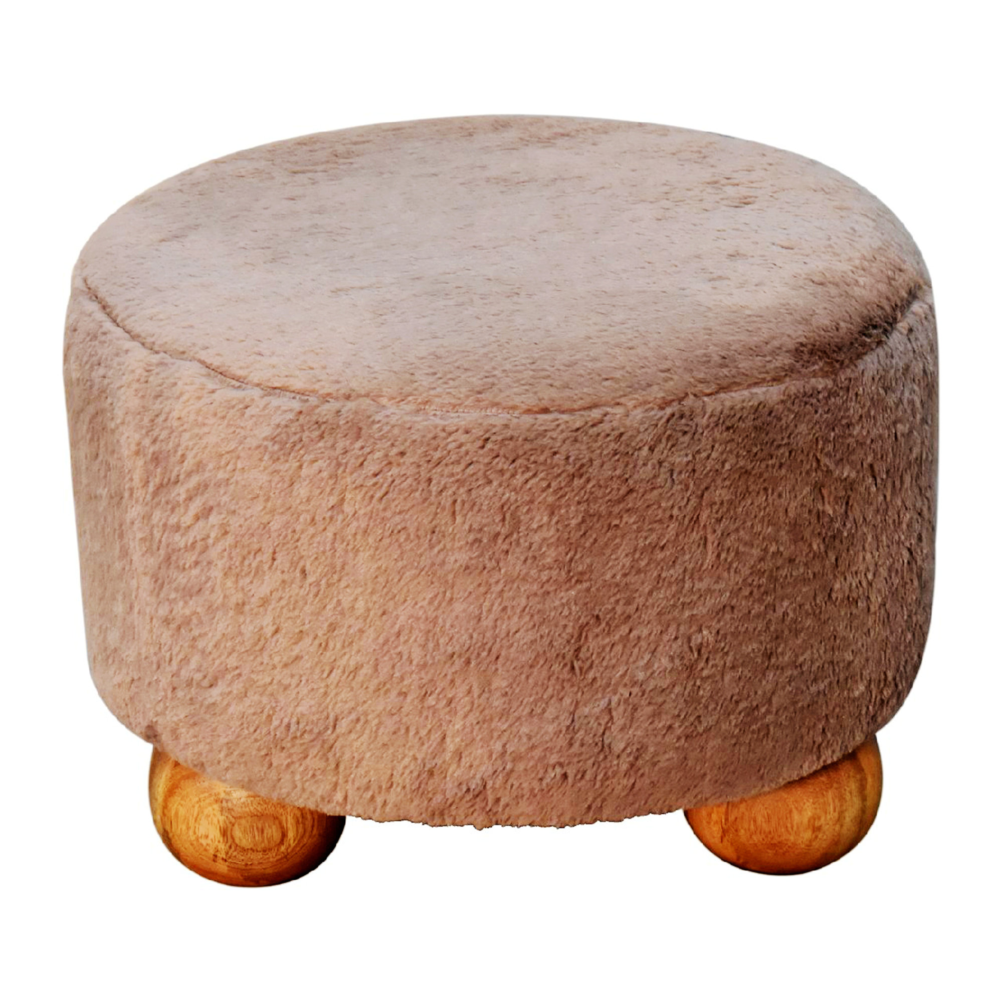 Mercer41 Fashion Design Faux Fur Round Ball Footstool Sturdy & Durable ...